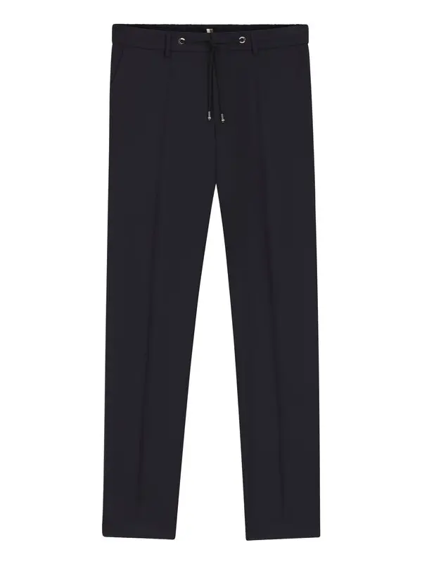 BOSS Slim-fit Virgin Wool Serge Pants With Drawcord Waist - Dark Blue