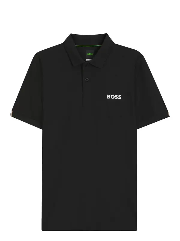 BOSS Active Stripe-jersey Slim-fit Polo Shirt With Four-way Stretch - Black