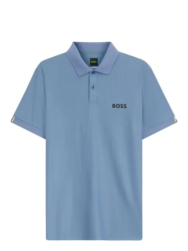 BOSS Active Stripe-jersey Slim-fit Polo Shirt With Four-way Stretch - Light Blue