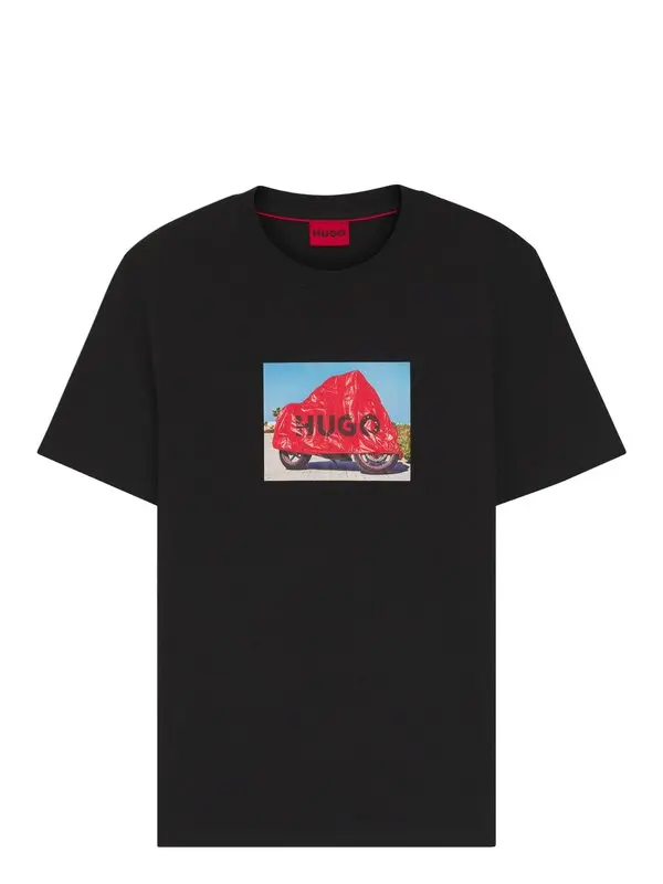 Hugo Cotton-jersey T-shirt With Biker-inspired Artwork - Black