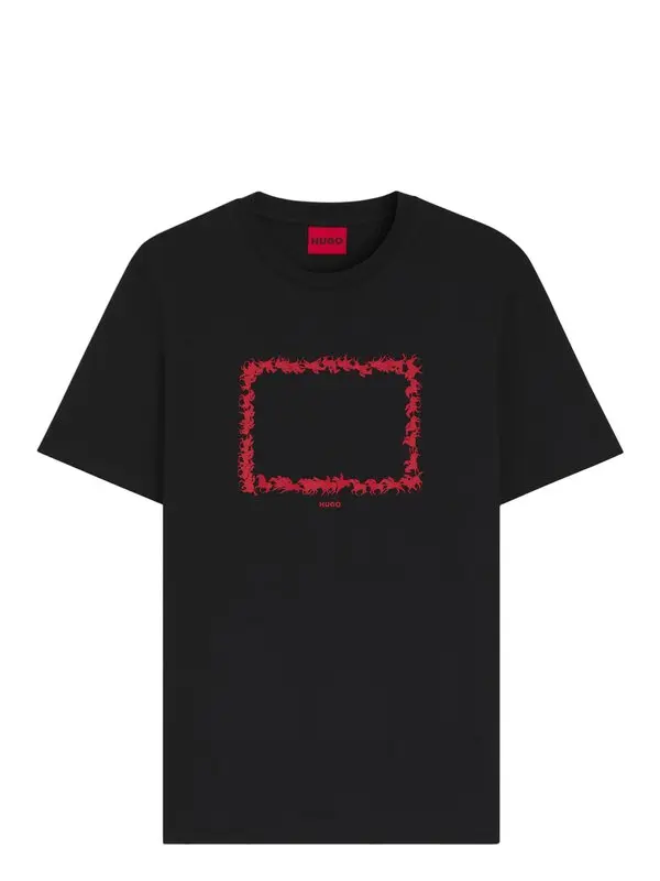 Hugo Cotton-jersey T-shirt With Printed Artwork - Black