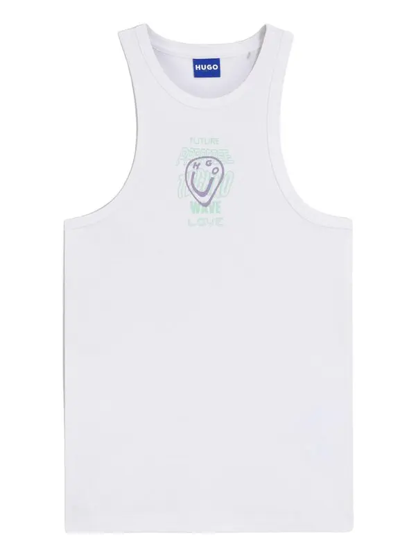 Hugo Ribbed-cotton Tank Top With Logo - White