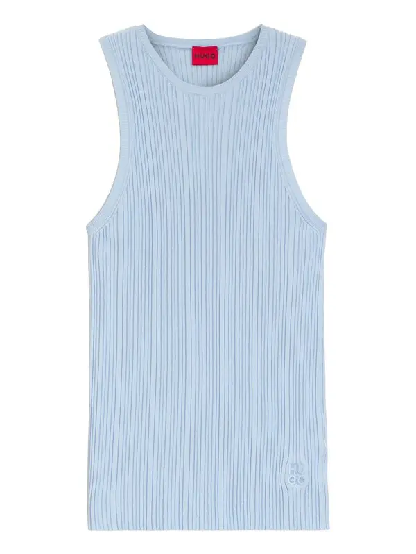 Hugo Sleeveless Top With Ribbed Detail - Light Blue