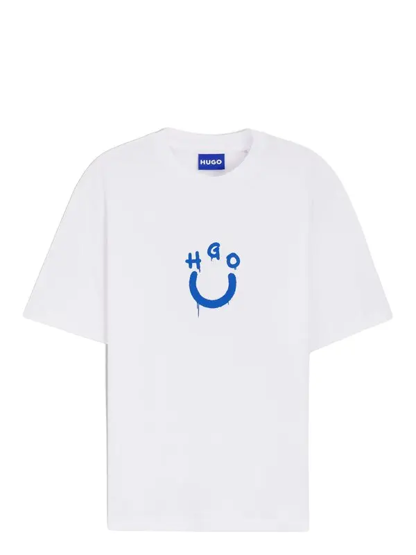 Hugo Cotton-jersey T-shirt With Happy Logo - White