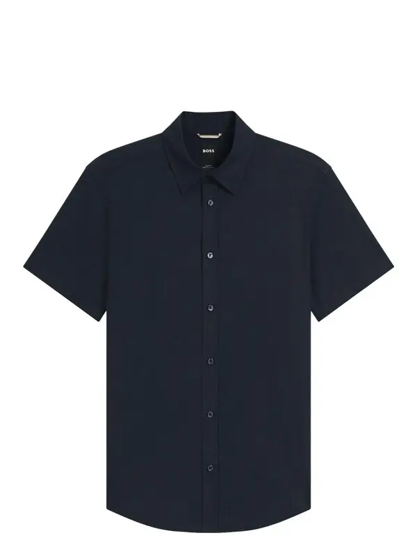 BOSS Slim-fit Shirt In Stretch Linen - Dark Blue
