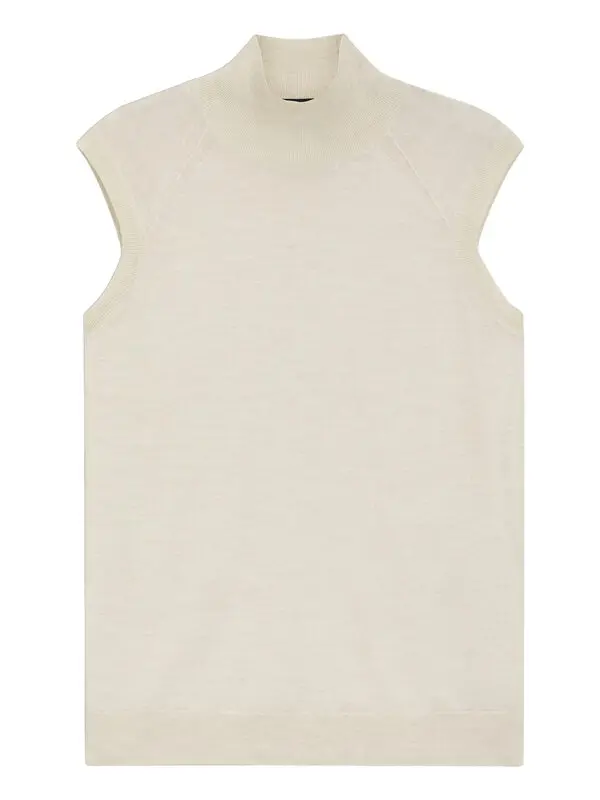 BOSS Sleeveless Mock Neck Merino Wool Top - White