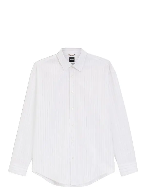 BOSS Striped Relaxed-fit Shirt In Cotton Poplin - White