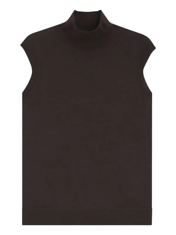 BOSS Sleeveless Merino Wool Top With Mock Neck - Dark Brown