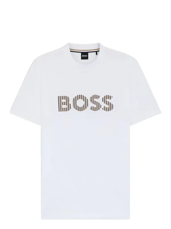 BOSS Stripe-artwork T-shirt In Cotton Jersey - White