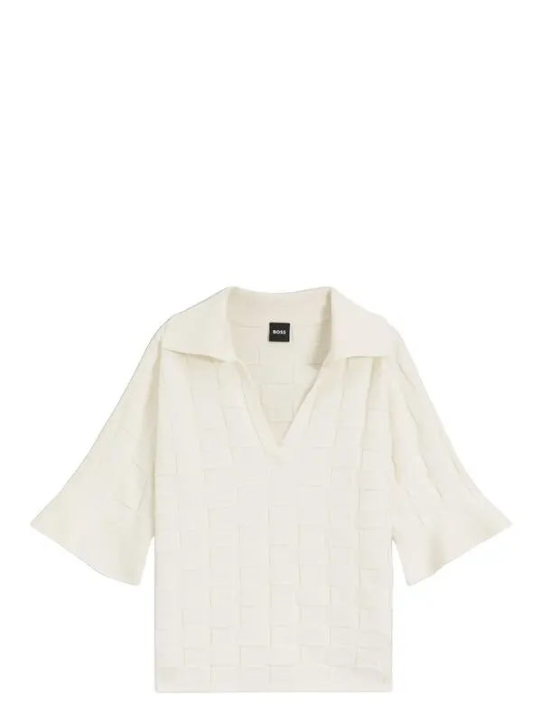 BOSS Check-texture Sweater With Johnny Collar - White