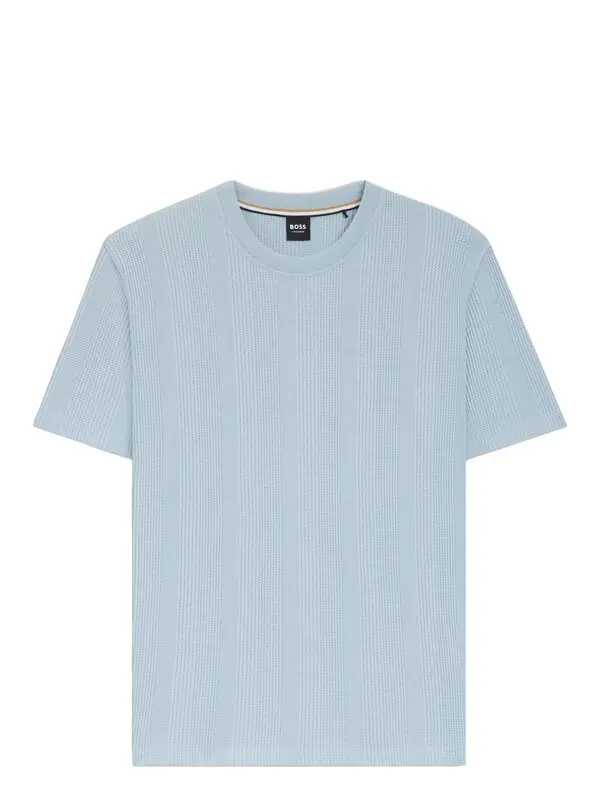 BOSS Cotton-blend T-shirt With Waffle Structure - Light Blue