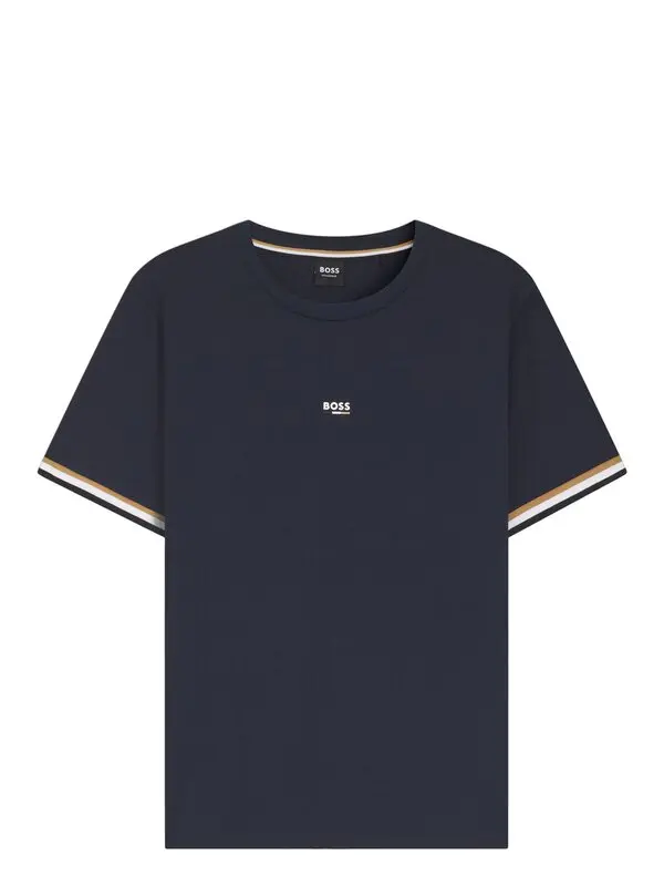 BOSS Cotton-blend T-shirt With Logo And Signature Stripes - Dark Blue