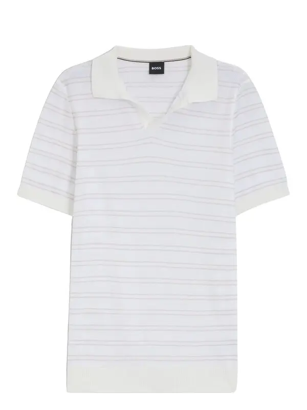 BOSS Cotton-blend Knit Polo With Horizontal Stripe - White