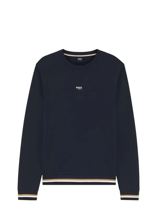 BOSS Cotton-terry Sweatshirt With Logo And Striped Detailing - Dark Blue