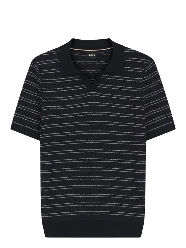 BOSS Cotton-blend Knit Polo With Horizontal Stripe - Dark Blue