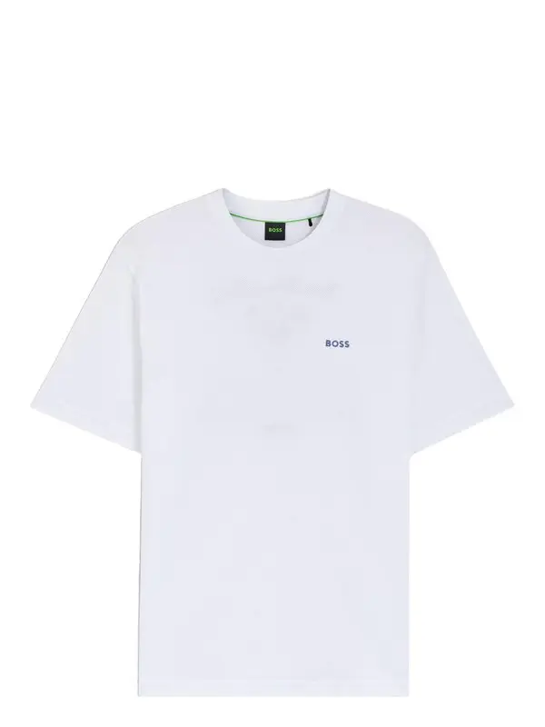 BOSS Embroidered-artwork T-shirt In Cotton Mesh - White