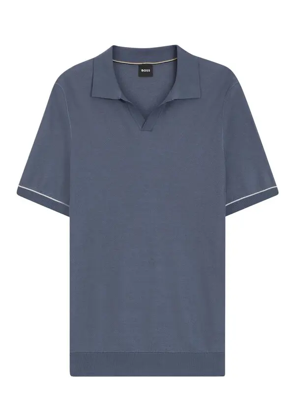 BOSS Cotton-blend Knit Polo With Horizontal Stripe - Light Blue