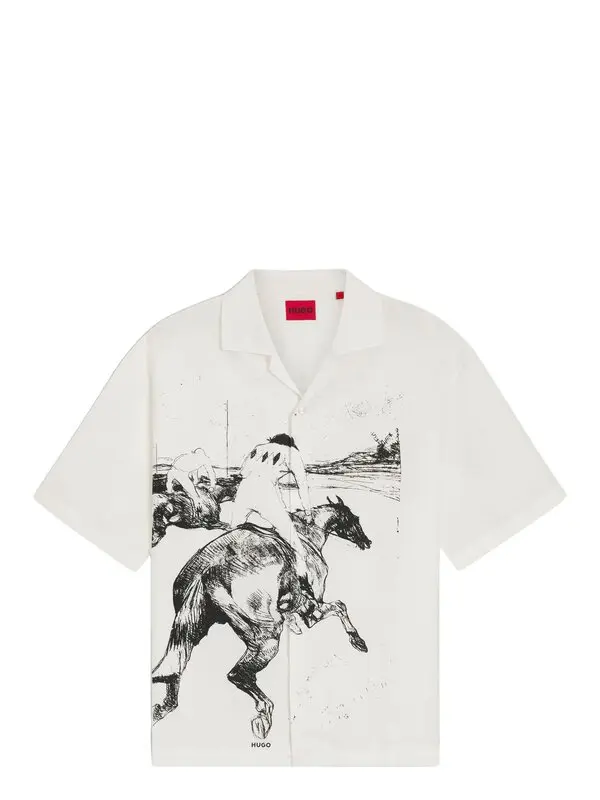 Hugo Oversized-fit Shirt With Horse Racing Print - White