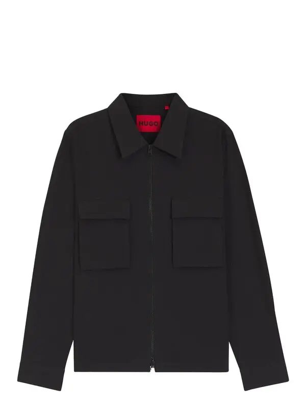 Hugo Oversized-fit Shirt In Stretch-cotton Seersucker - Black