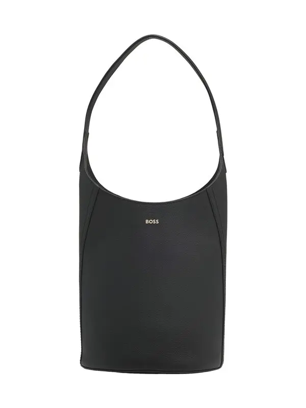 BOSS Leather Bucket Bag With Metallic Logo - Black