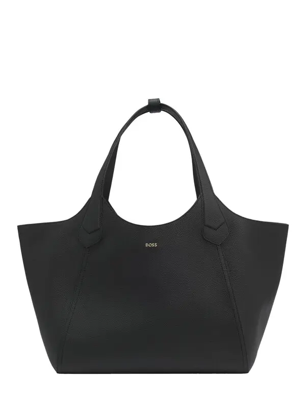 BOSS Leather Tote Bag With Metallic Logo - Black