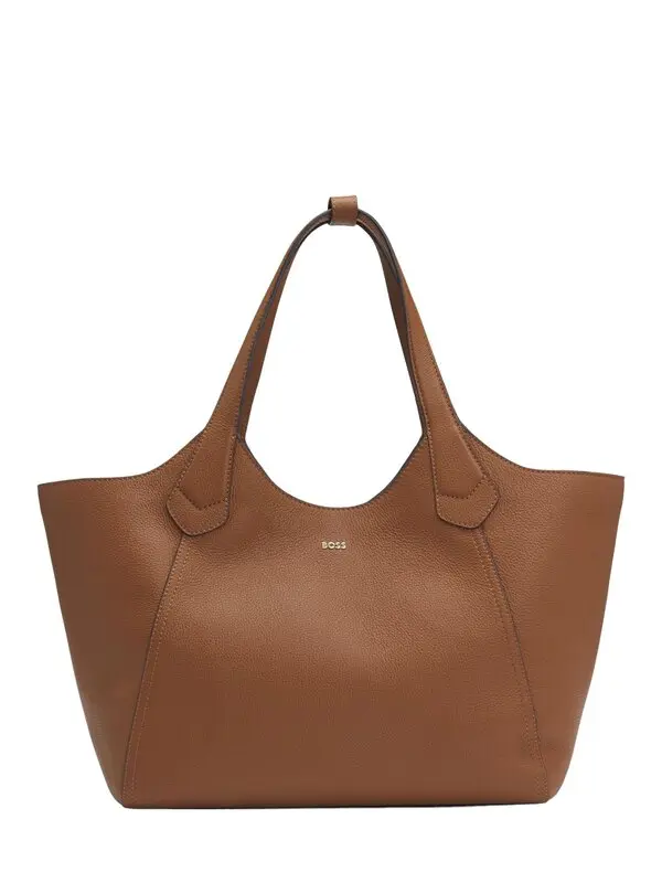 BOSS Leather Tote Bag With Metallic Logo - Brown