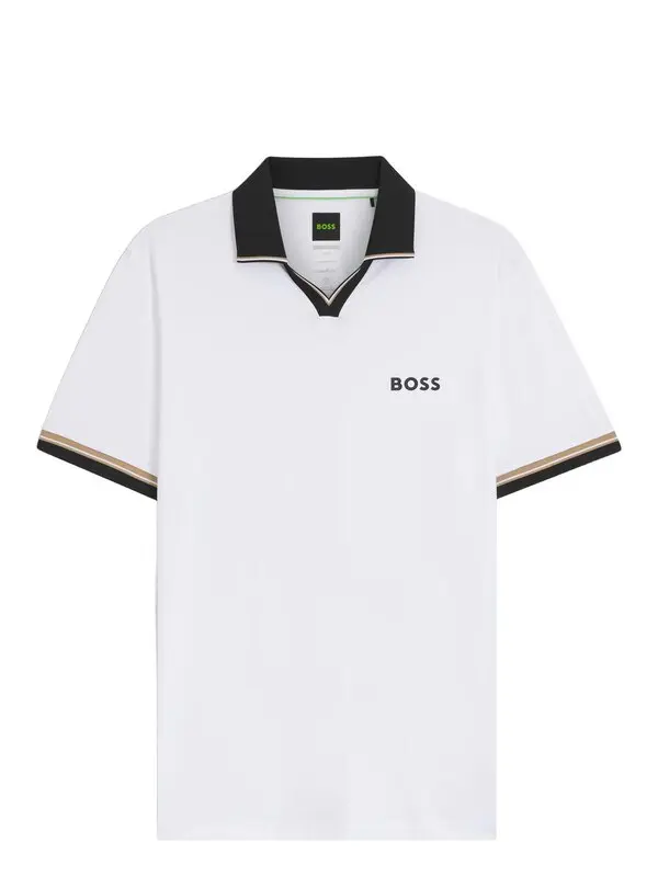 BOSS Active Slim-fit Polo Shirt With Signature-stripe Details - White