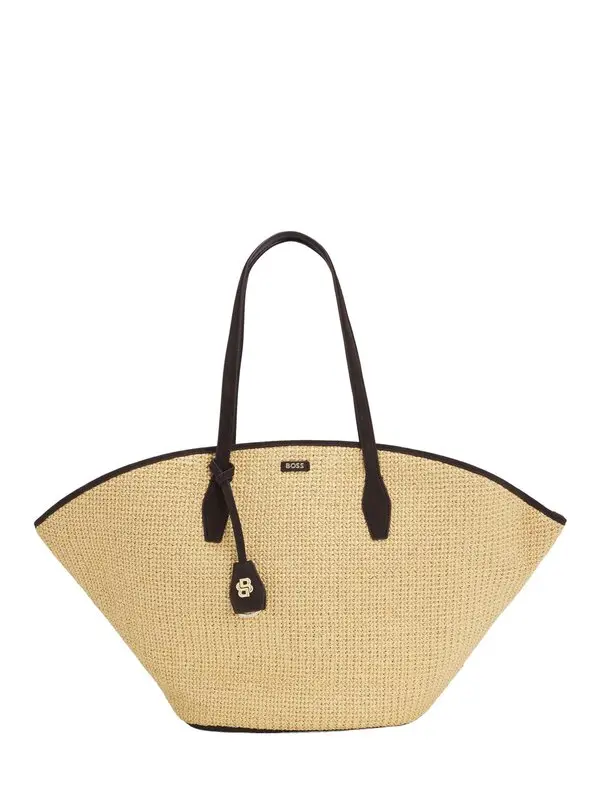 BOSS Raffia Tote Bag With Leather Trims - White