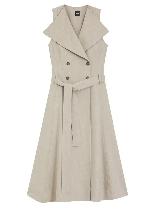 BOSS Double-breasted Wrap Dress In Herringbone Linen Blend - Patterned