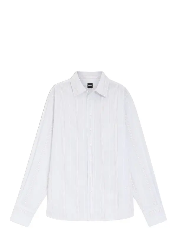BOSS Striped Relaxed-fit Cotton Canvas Blouse - Light Blue