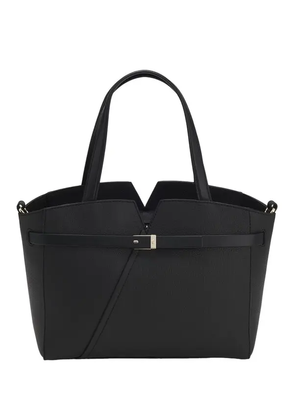 BOSS Revers Small Leather Tote Bag With Belt Detail - Black