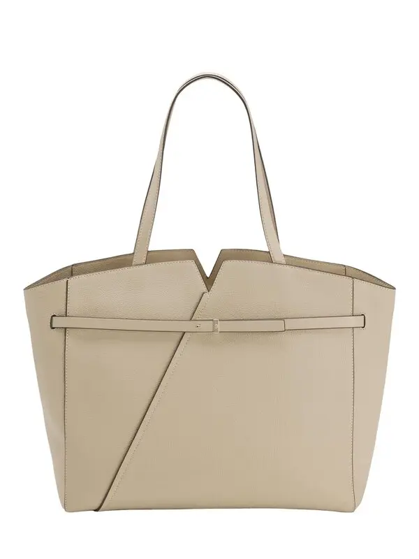 BOSS Revers Leather Tote Bag With Belt Detail - Light Beige