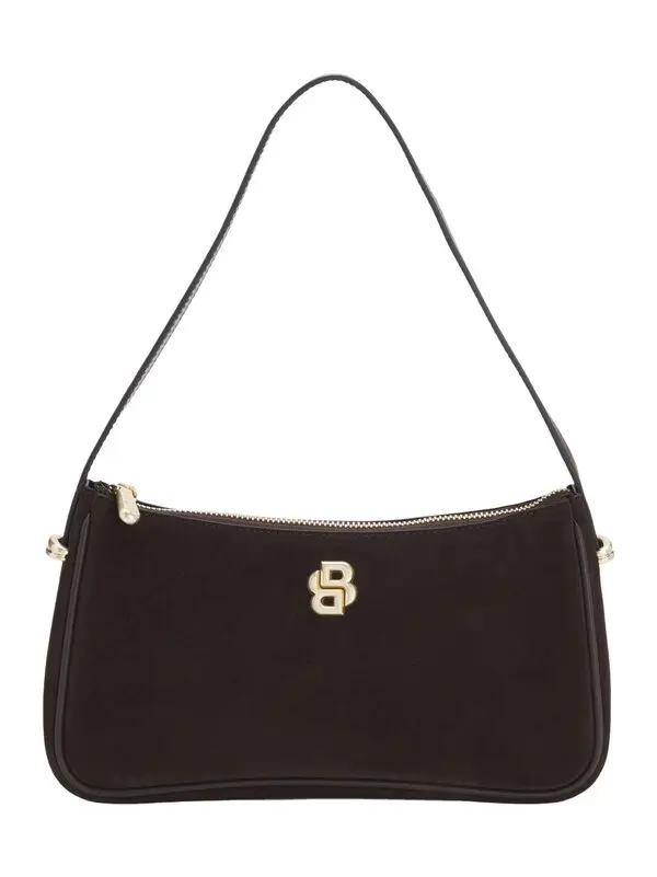 BOSS Suede Shoulder Bag With Monogram - Dark Brown