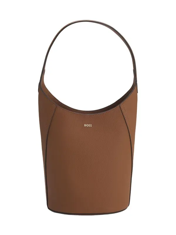 BOSS Leather Bucket Bag With Logo - Brown