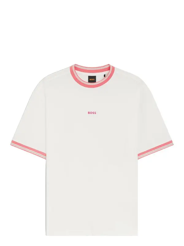 BOSS Relaxed-fit T-shirt In Cotton With Striped Trims - White