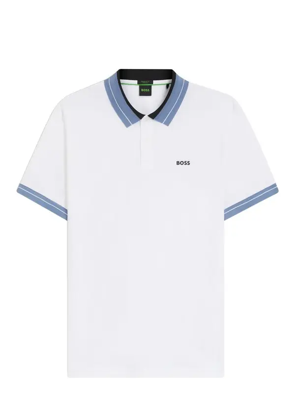 BOSS Stripe-trim Polo Shirt In Stretch Cotton - White