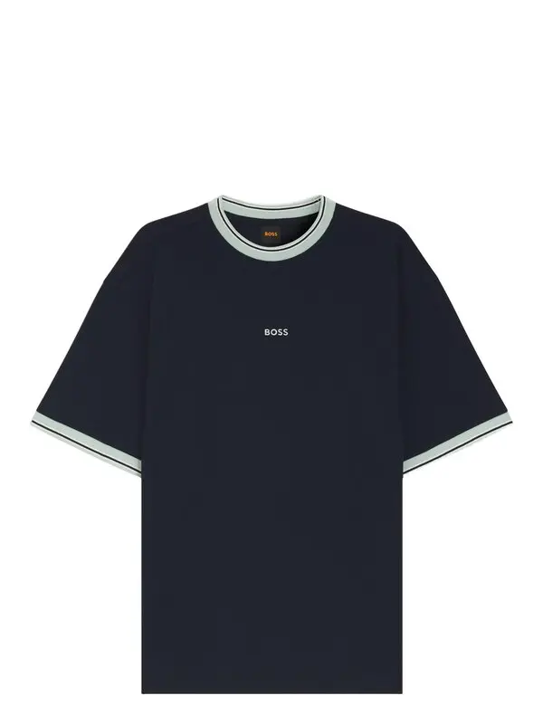BOSS Relaxed-fit T-shirt In Cotton With Striped Trims - Dark Blue