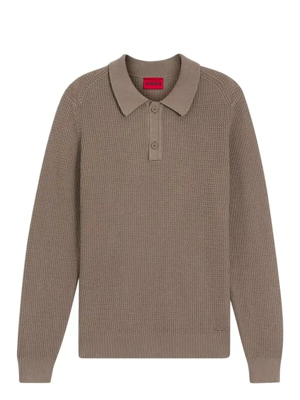 Hugo Relaxed-fit Sweater With Polo Collar - Light Brown