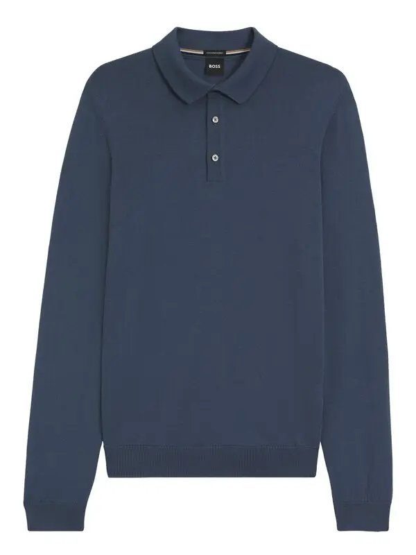 BOSS Knitted Polo Sweater In Virgin Wool - Light Blue
