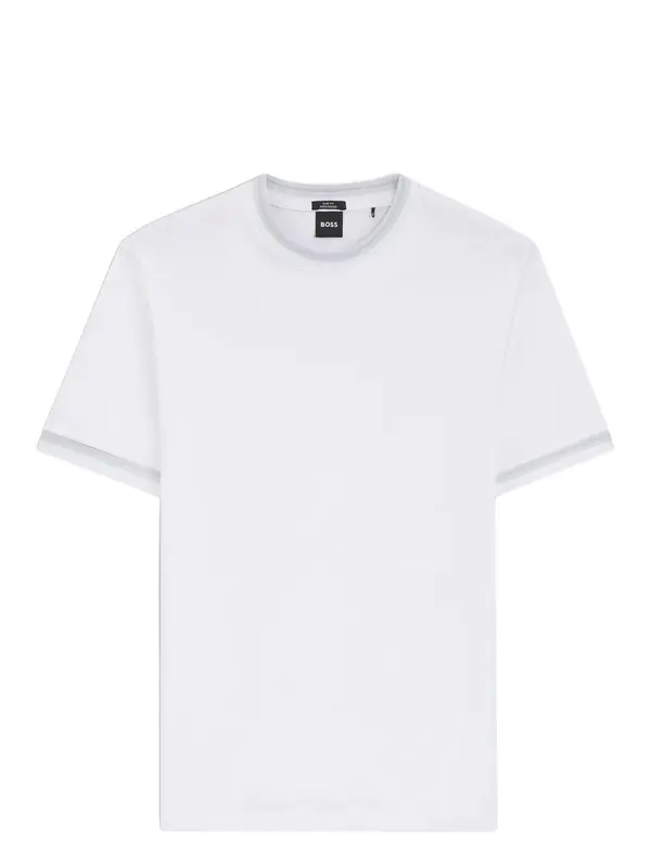BOSS Contrast-tipping Slim-fit T-shirt In Mercerised Cotton - White