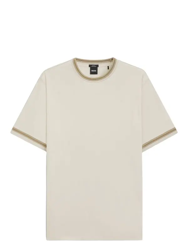 BOSS Contrast-tipping Slim-fit T-shirt In Mercerised Cotton - White