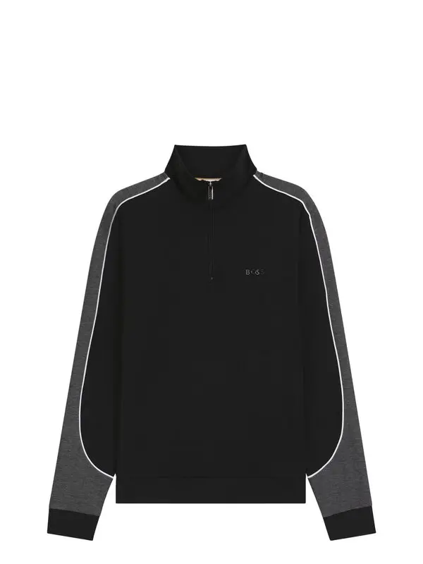 BOSS Contrast-detail Zip-neck Cotton-blend Sweatshirt - Black
