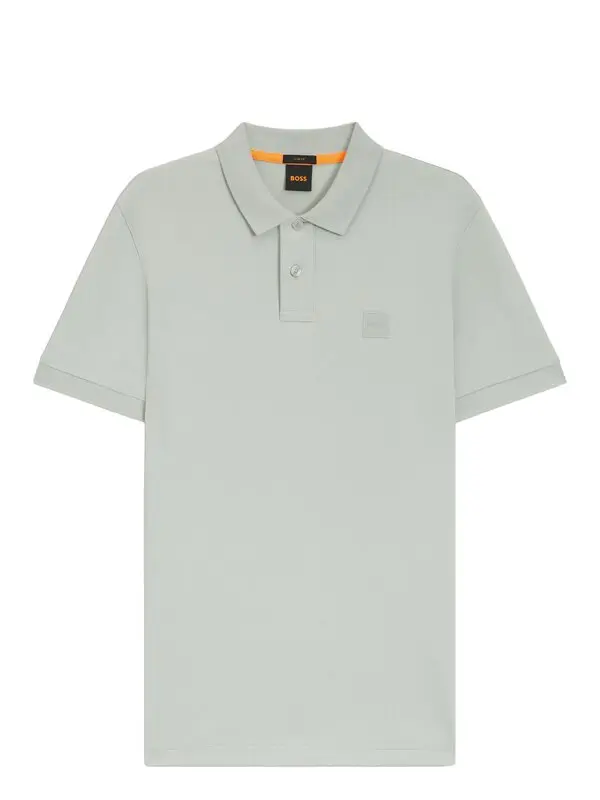BOSS Stretch-cotton Slim-fit Polo Shirt With Logo Patch - Silver