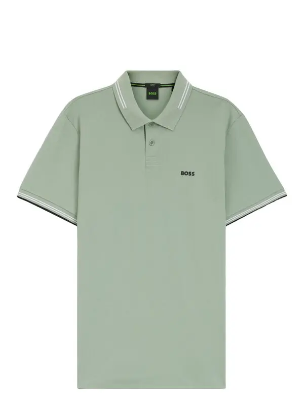 BOSS Stretch-cotton Slim-fit Polo Shirt With Branding And Stripes - Light Green