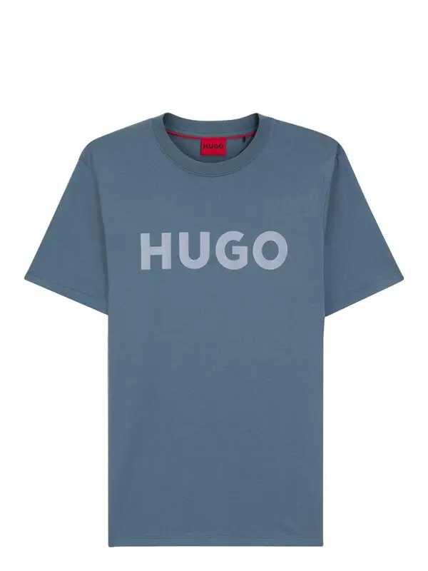 Hugo Cotton Jersey T-shirt With Logo Print - Light Blue