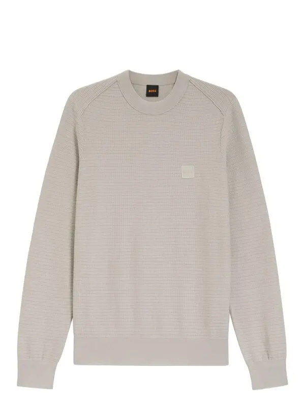 BOSS Cotton Piqué Knit Sweater - Light Grey
