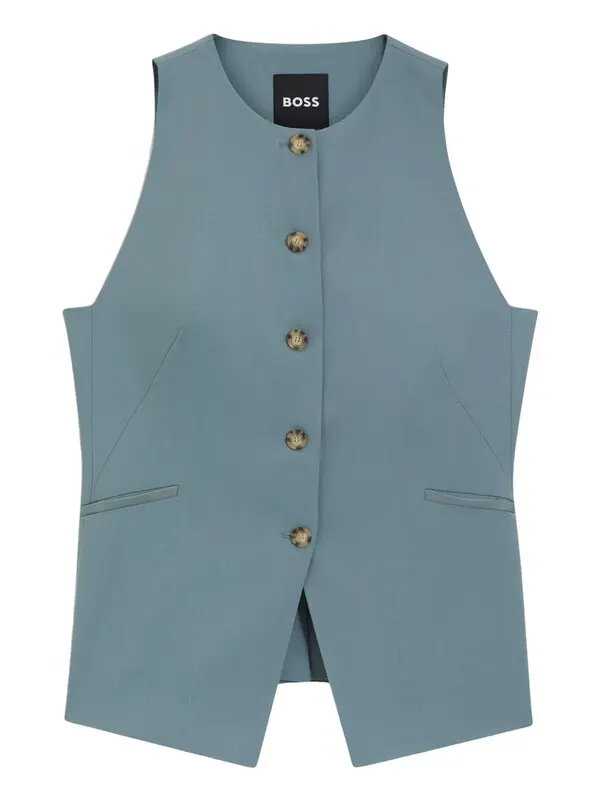 BOSS Slim-fit Virgin Wool Waistcoat - Blue