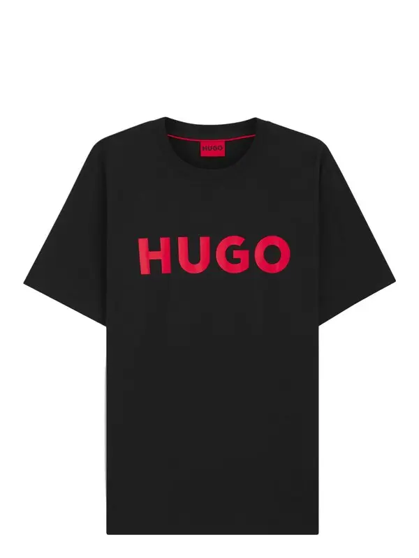 Hugo Cotton Jersey T-shirt With Logo Print - Black