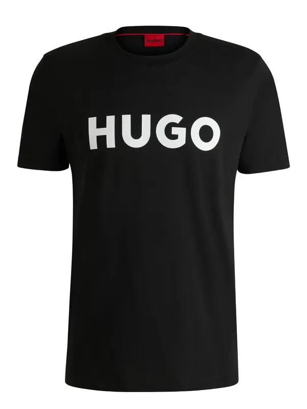 Hugo Cotton Jersey T-shirt With Logo Print - Black