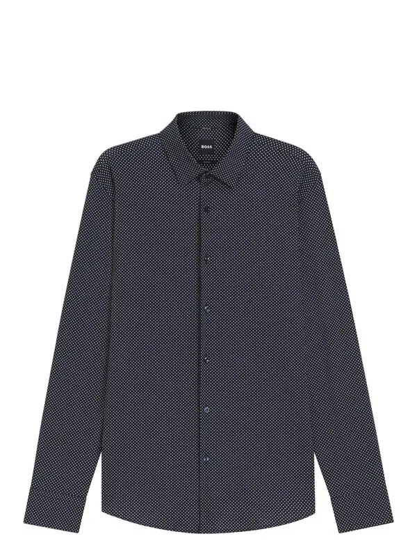BOSS Printed Slim-fit Shirt In Performance-stretch Jersey - Dark Blue